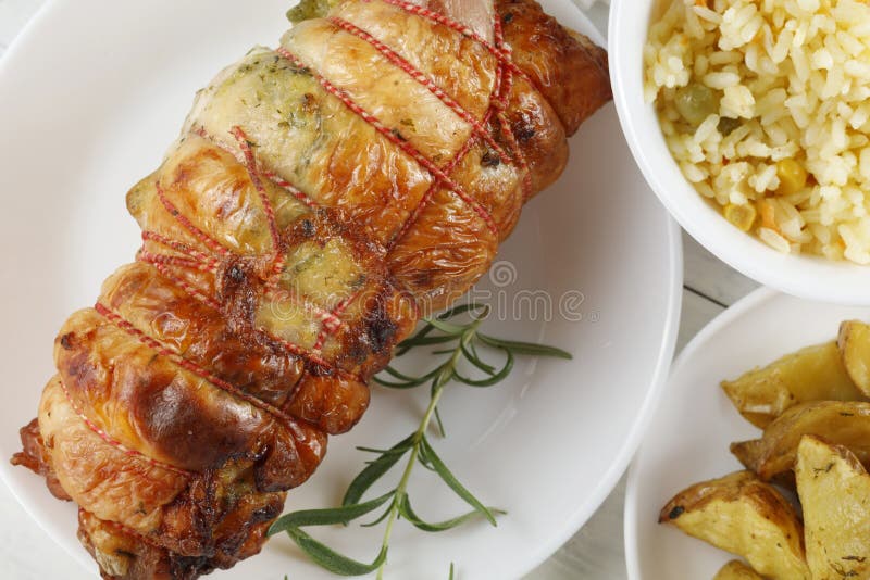 Boneless Meat Roulade with Seasonings and Garnish Stock Photo - Image ...