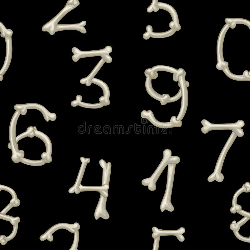 Bones Numbers, Vector Digits. Cartoon Isolated Numbers on Black ...