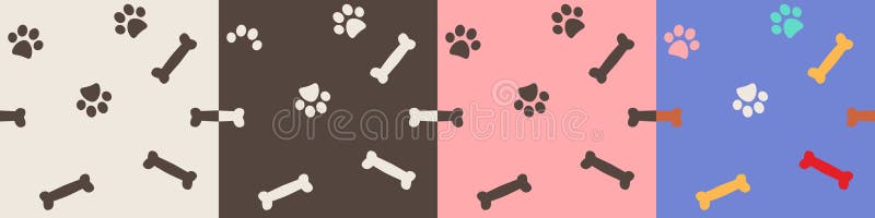 Bones and Paws Seamless Pattern Background Four Color Collection Stock Vector - Illustration of ...