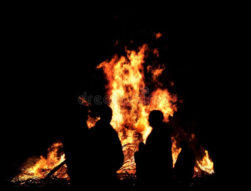 Fire with People Sitting Around Stock Photo - Image of orange ...