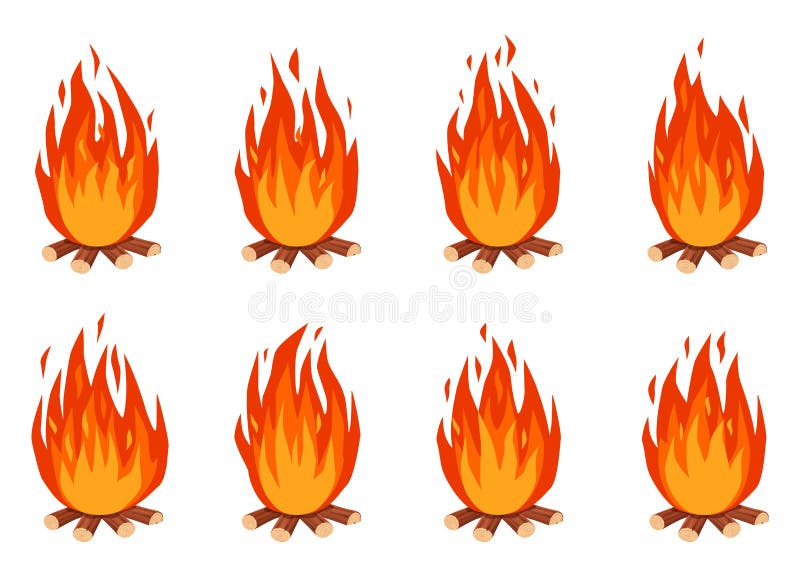 Bonfire Animation. Cartoon Burning Campfire with Firewood. Fire Flames ...