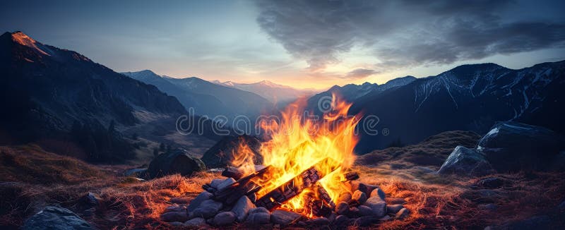 Bonfire on the Background of the Sky in the Mountains Stock Photo ...
