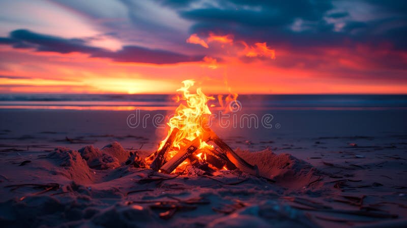 Bonfire on the beach. stock illustration. Illustration of light - 308561863