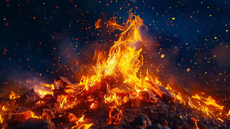 Burning Flame Rocks Sparks Dark Background Stock Photos - Free ...