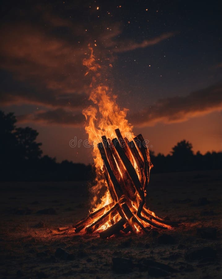 Bonfire Burning Brightly Under a Midsummer Night Sky. Stock ...