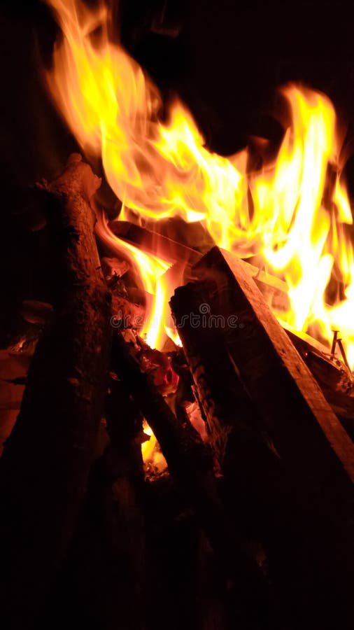 Bonfire burning at night stock photo. Image of burning - 263333244
