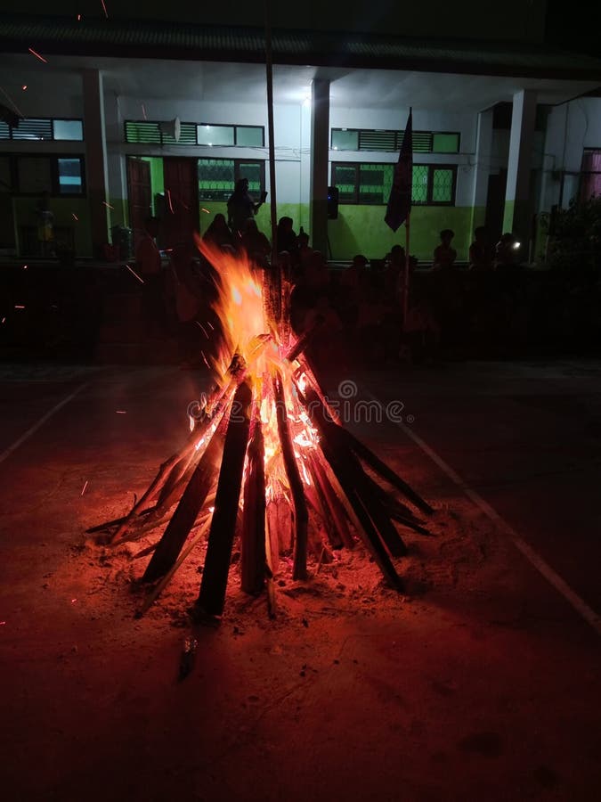 Bonfire burning at night stock photo. Image of morning - 277325370