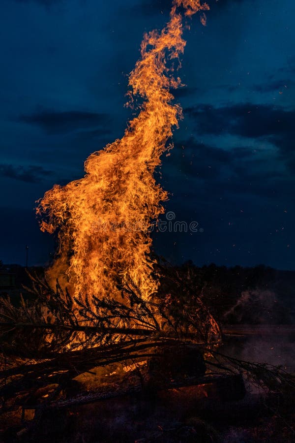 A Bonfire is Burning Outside at Night Stock Image - Image of energy ...