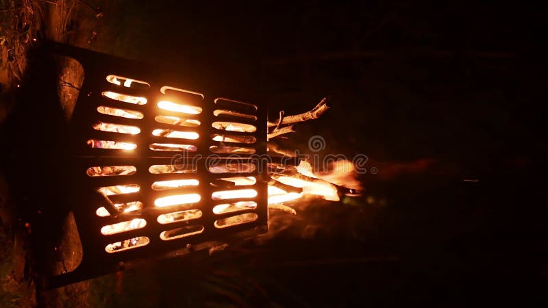 Bonfire with Burning Woods in the Backyard at Night. a Convenient and ...