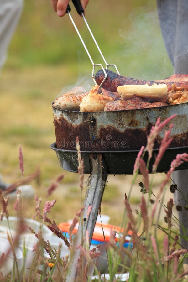 Bonfire Campfire Fire Flames Grilling Steak on the BBQ Stock Image ...