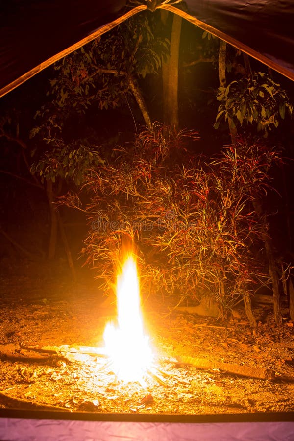 Bonfire and camping tent stock image. Image of fire, bonfire - 82082411