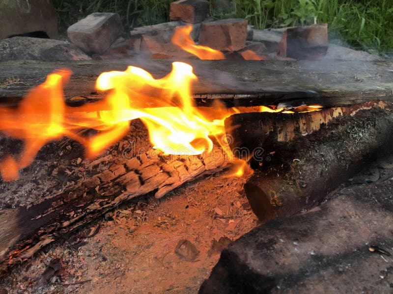 Bonfire Close-up, Fire in the Evening. Film Grain Effect. Stock Image ...