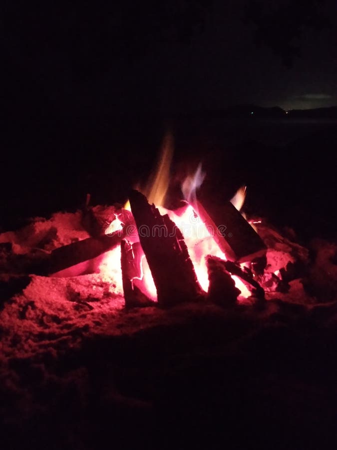 Bonfire in the cold night stock image. Image of event - 238709031