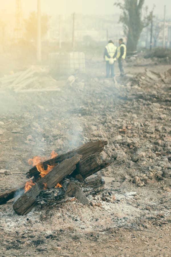 Bonfire at the Construction Site Stock Image - Image of orange ...