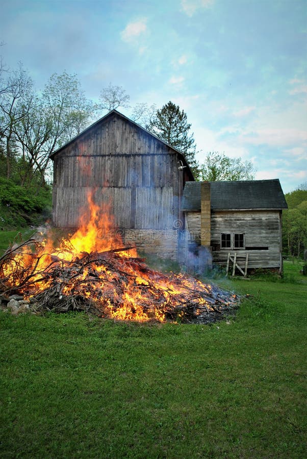Bonfire on farm stock photo. Image of heat, burned, natural - 267792142