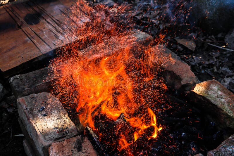 Bonfire and Firewood, Fire, Coal Stock Photo - Image of flower, fence ...