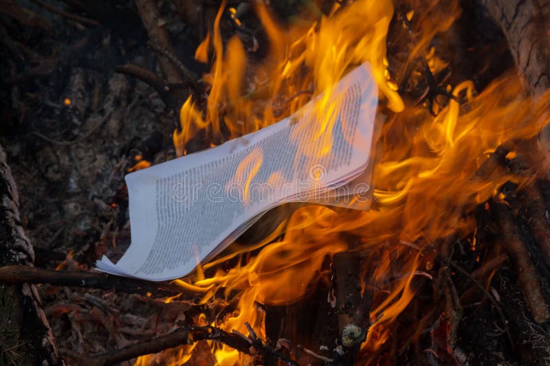 Bonfire. the Flame of Fire Burns Sheets of Paper, Books or Documents ...