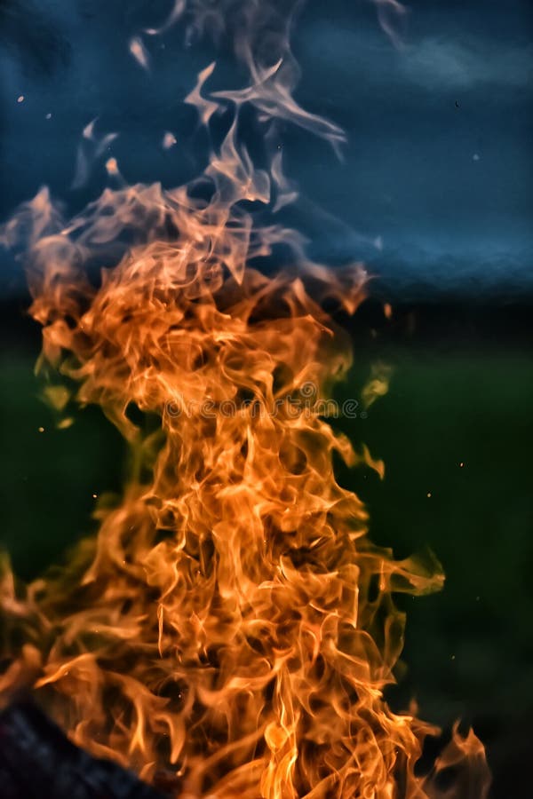 Bonfire and Flames Against a Dark Sky Stock Photo - Image of extreme ...