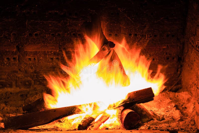 Bonfire and Flames in a Fireplace Stock Photo - Image of danger, cozy ...