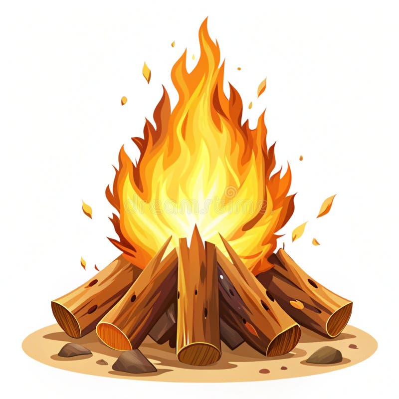 Bonfire with Flames and Firewood Stock Illustration - Illustration of ...