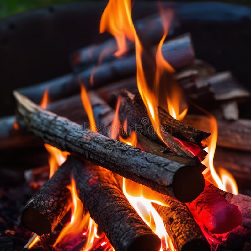 Bonfire in the Forest Burning Firewood Stock Photo - Image of light ...