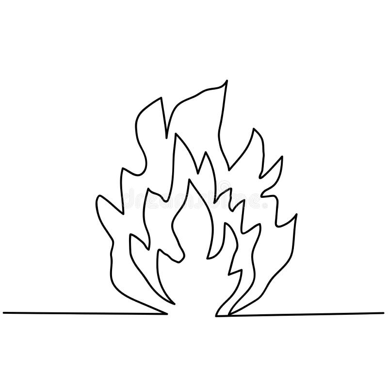 Bonfire Line Art. Continuous Line Drawing of Fire on White Background ...