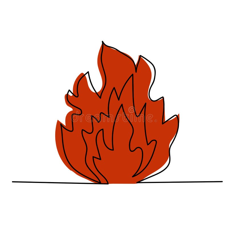 Bonfire Line Art. Continuous Line Drawing of Fire on White Background ...