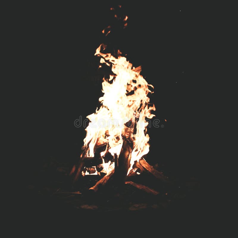 A Bonfire Lit by Dry Wood with Dark Backgroun Stock Image - Image of ...
