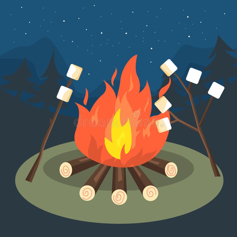 Bonfire,marshmallow Grill,camping,travel Stock Vector - Illustration of ...