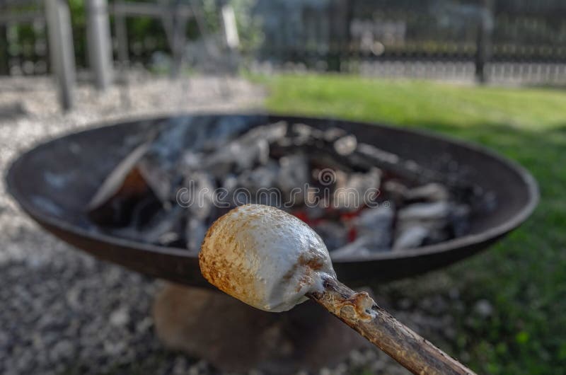 Bonfire with Marshmallow.Roasting Marshmallows Over an Open Campfire ...