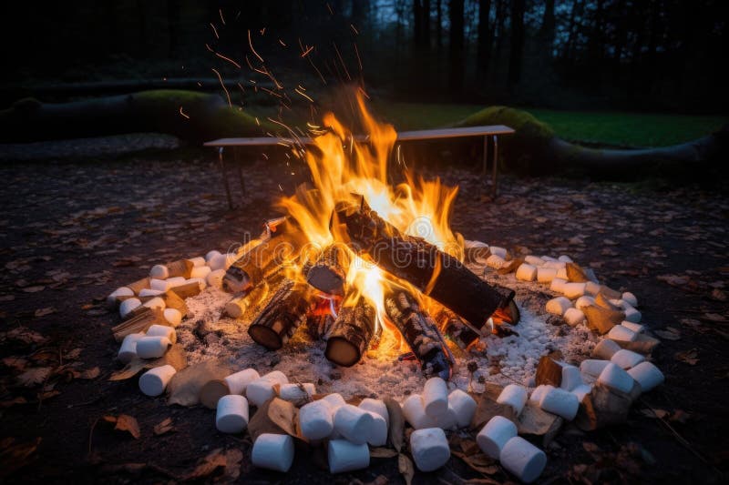 Bonfire with Marshmallows Roasting Over the Flames Stock Illustration ...
