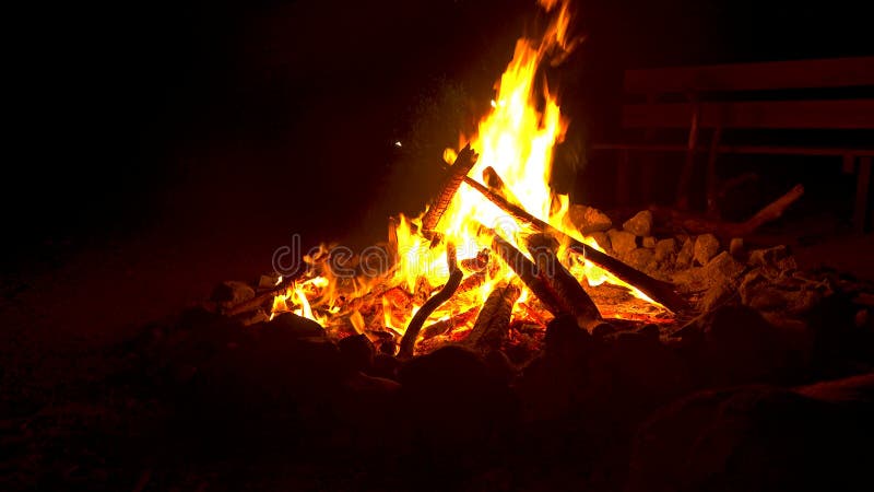 Bonfire Near a Bench at Night Stock Footage - Video of blowing, wood ...