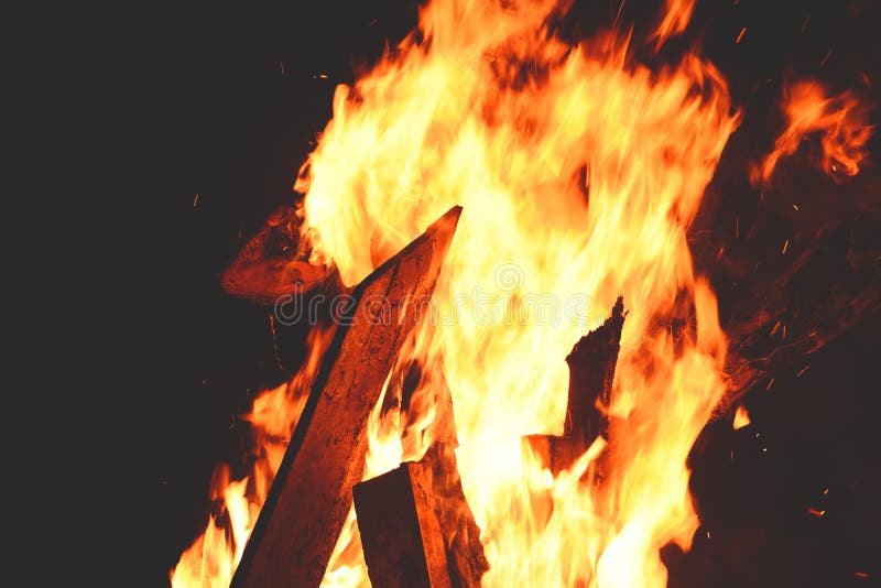 Bonfire Night Campfire Wood Burning Flame on Dark Black Stock Photo ...
