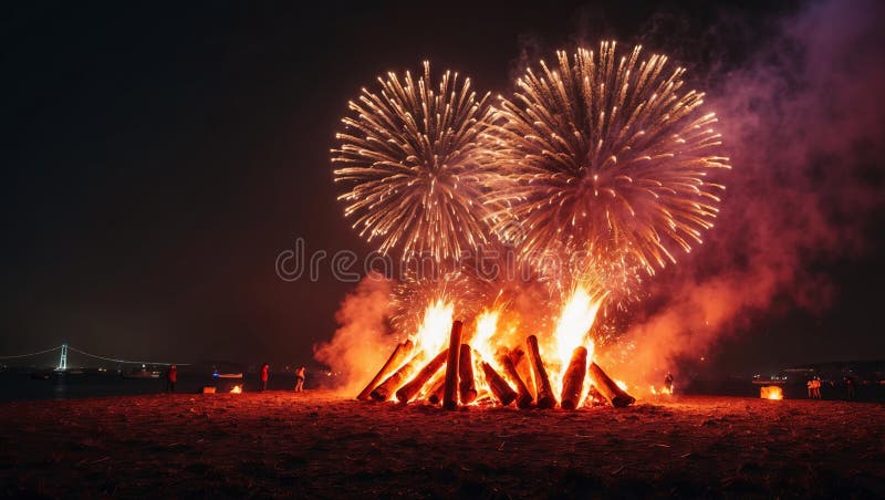 Bonfire Night Celebration with Firework. Light Party Event Outdoors ...