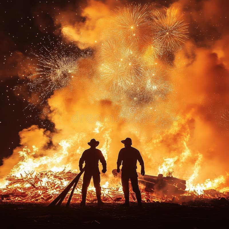 Bonfire Night Silhouettes & Fireworks Stock Photo - Image of light ...