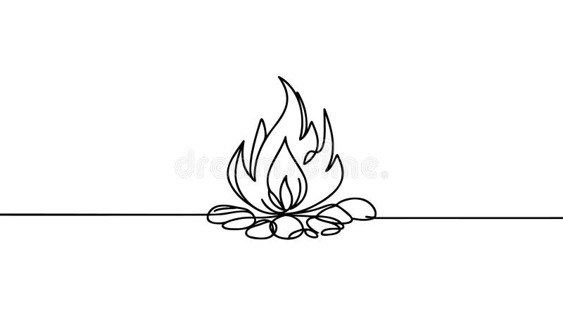 Bonfire in One Continuous Line Art Drawing Style. Campfire Black Line ...