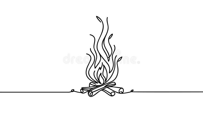 Bonfire in One Continuous Line Art Drawing Style. Campfire Black Line ...