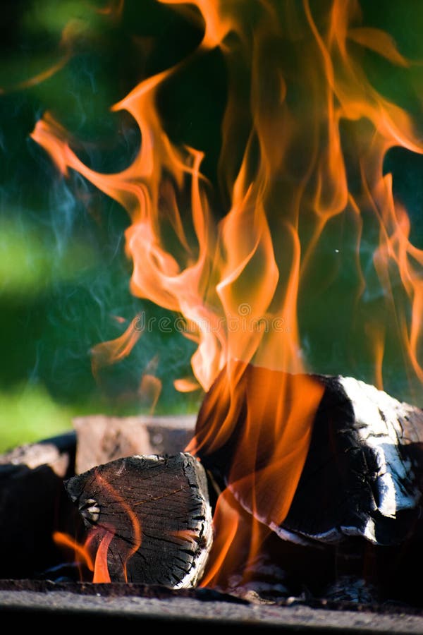 Bonfire with Orange Flame, Close-up, Vertical Stock Image - Image of ...