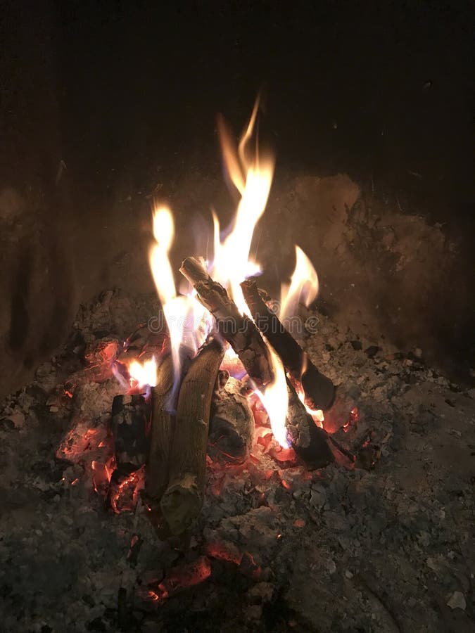 Bonfire with orange wood stock photo. Image of fireside - 391397830