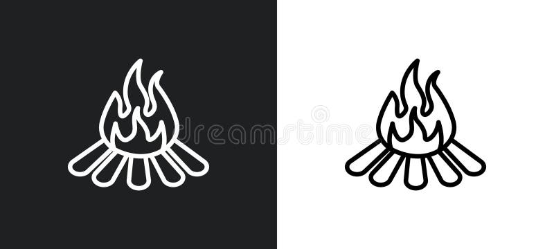 Bonfire Outline Icon in White and Black Colors. Bonfire Flat Vector ...