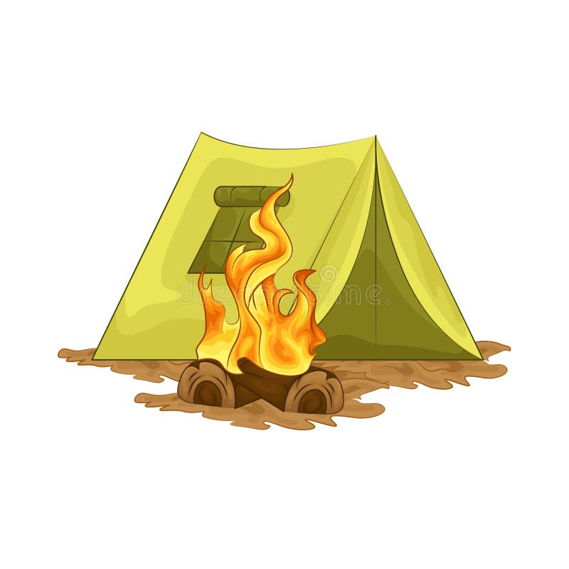 A Campfire Blazed Near the Tent, Glowing Brightly. Stock Vector ...