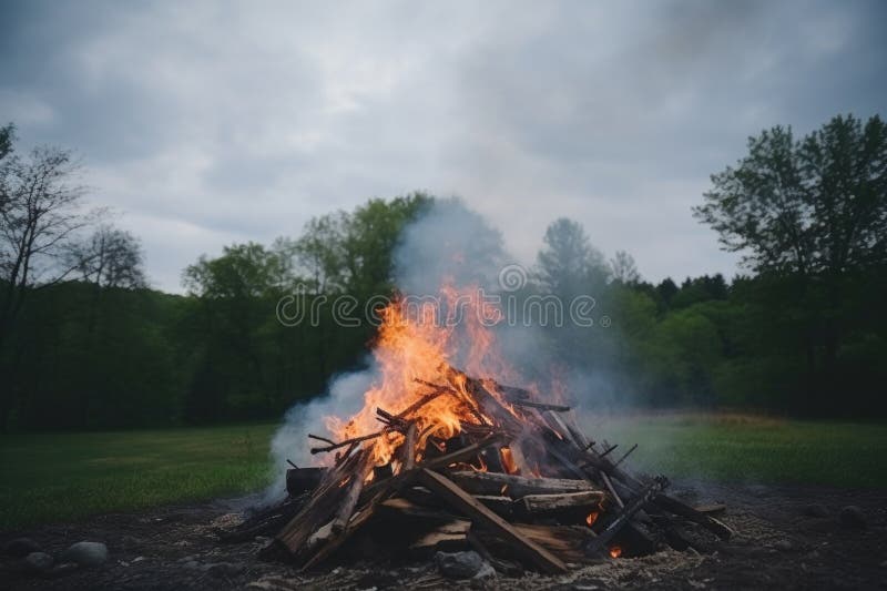 Bonfire with Rising Smoke on an Overcast Day Stock Illustration ...
