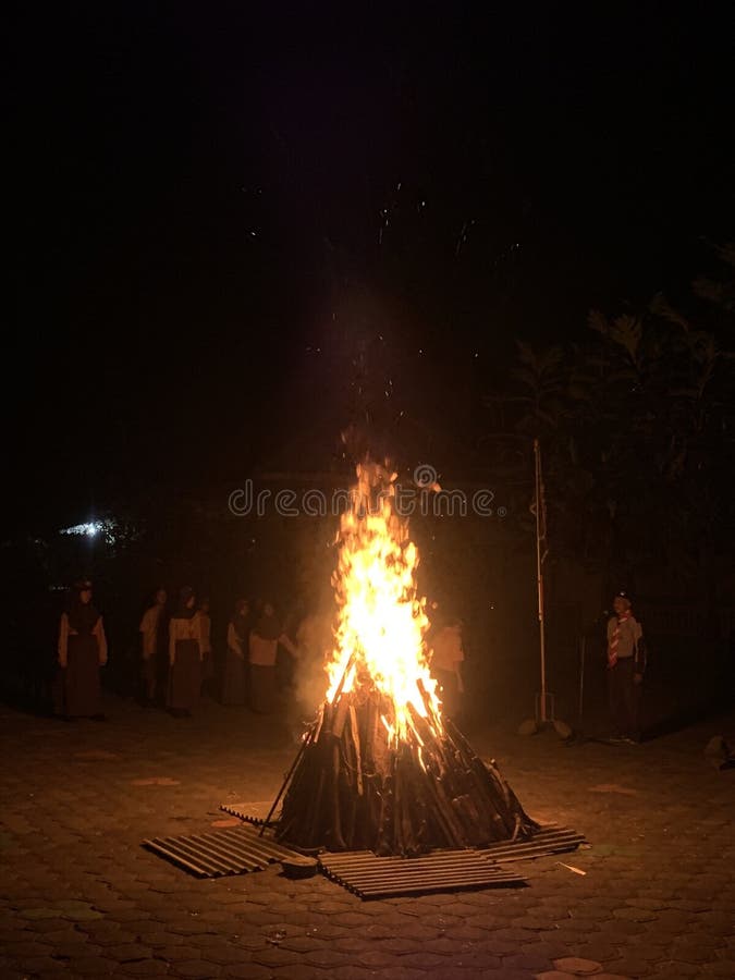 Bonfire on the School Field Stock Image - Image of scout, camping ...