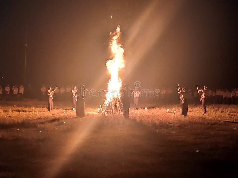 Bonfire with the scout editorial stock image. Image of sout - 200254149