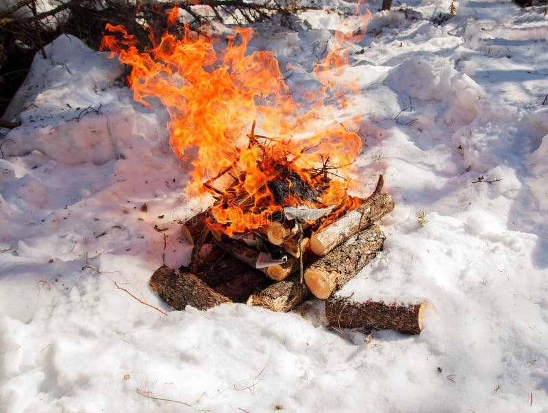 Bonfire on snow stock image. Image of burnt, snow, camping - 39507563