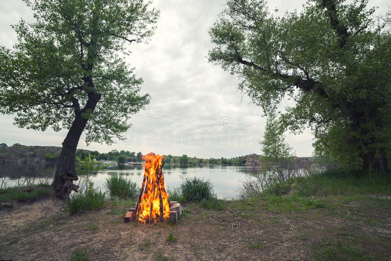 Bonfire in the Spring Forest Stock Image - Image of light, orange: 53888365