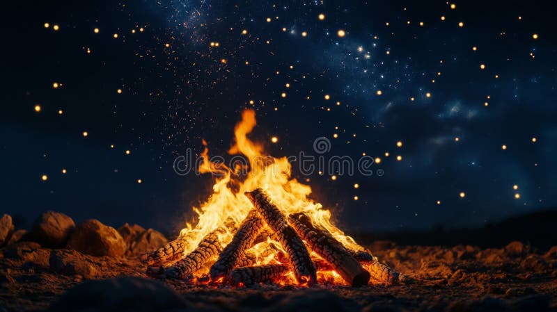 A Bonfire Under a Starry Night Sky Stock Illustration - Illustration of ...