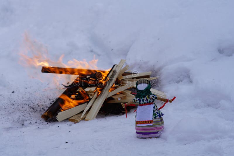 Bonfire on the White Snow in Winter, Fire and Chips Stock Photo - Image ...