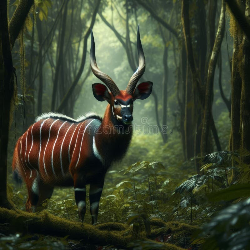 Bongo Antelope in Shadows stock illustration. Illustration of natural ...