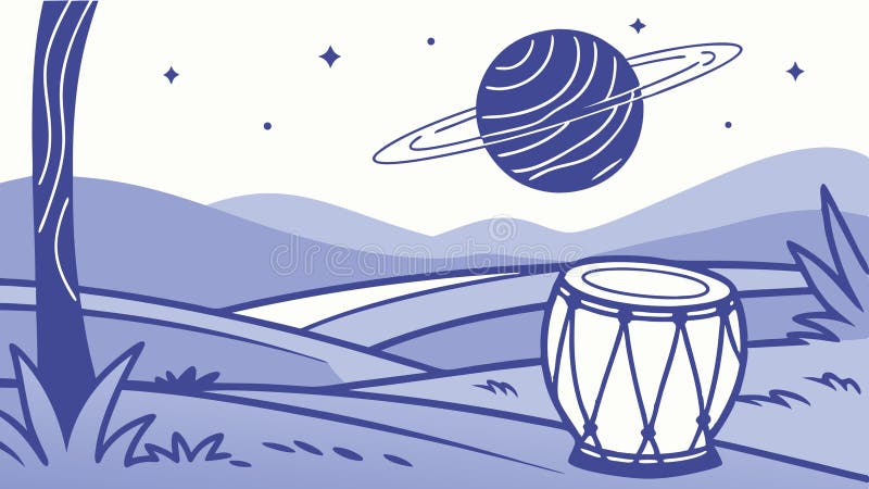 Bongo Drum with Ringed Planet in Cosmic Landscape, Vector Design ...